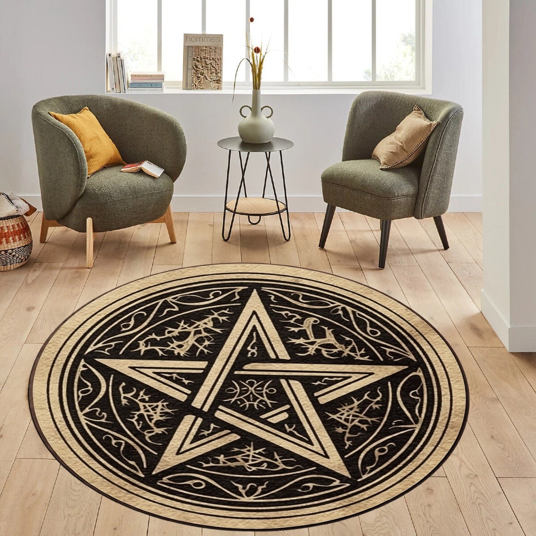 Pentagram Rug, Pentagram Round Rug, Protection Symbol Rug, Gothic ...