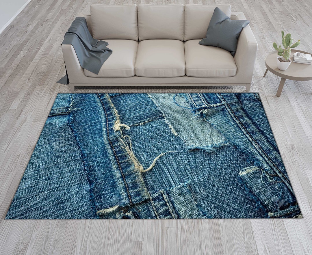 Denim Patchwork Area Rug, Modern Blue Jean Pattern - Etsy
