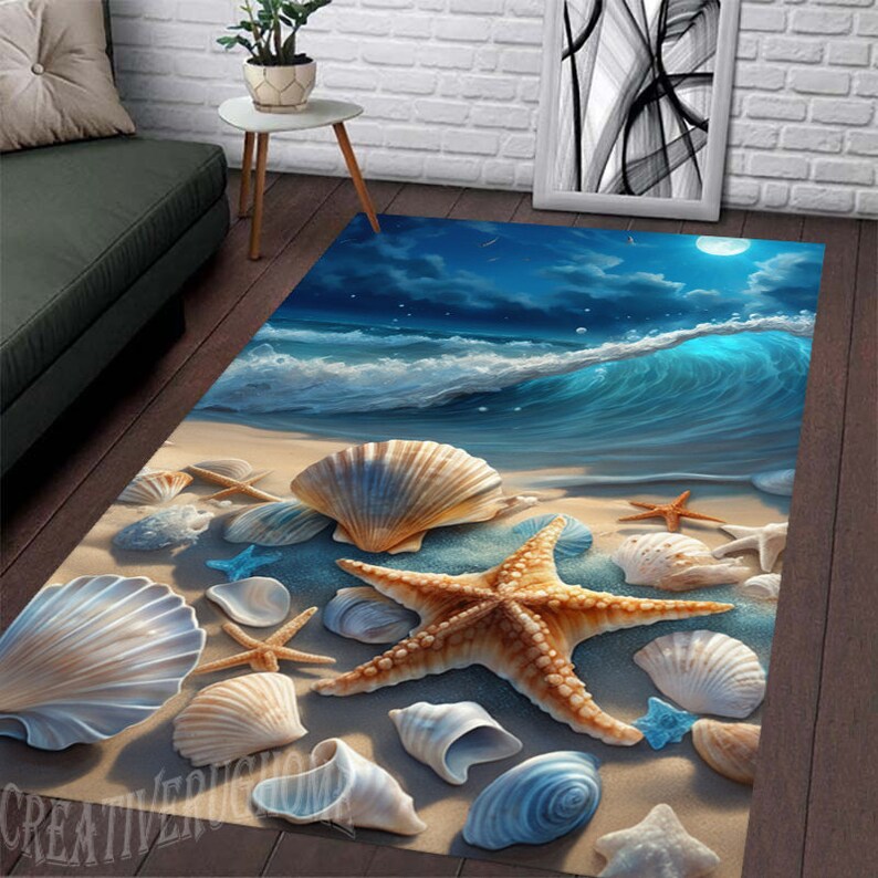 Starfish, Starfish Themed Rug, Wave Pattern Rug, Beach Rug, Summer Rug ...