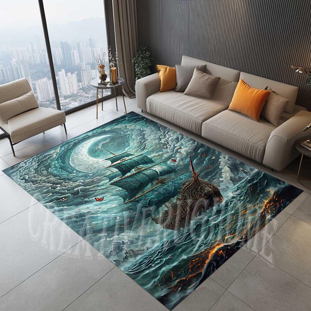 Ship Pattern Rug,pirate Rug,pirate Ship Rug,sea Wave Rug,moon Rug ...