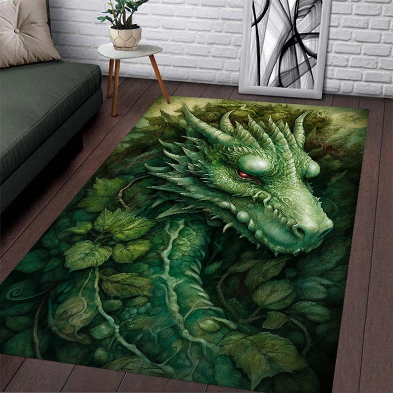 Dragon, Dragon Pattern Rug, Green Dragon Rug, Dungeons Dragons Rug ...