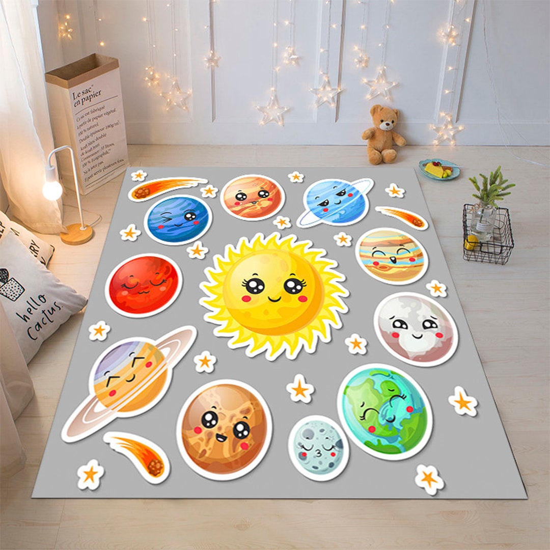 Planet, Cute Planet Rug, Space Rug, Galaxy Rug,solar System, Sun Moon ...