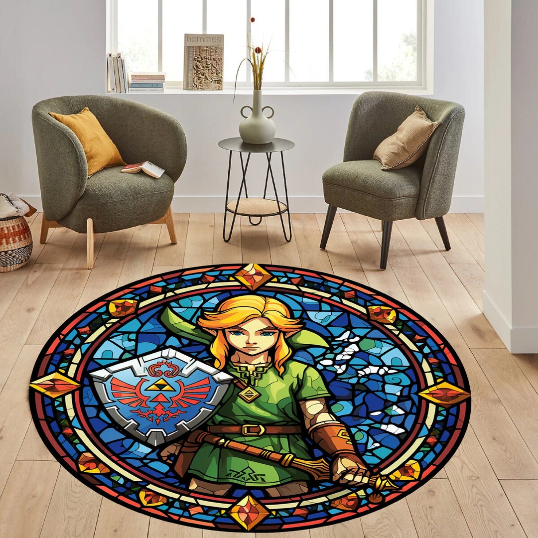 Zelda, Zelda Legend Rug, Legend of Zelda, Round Zelda Rug, Game Room ...