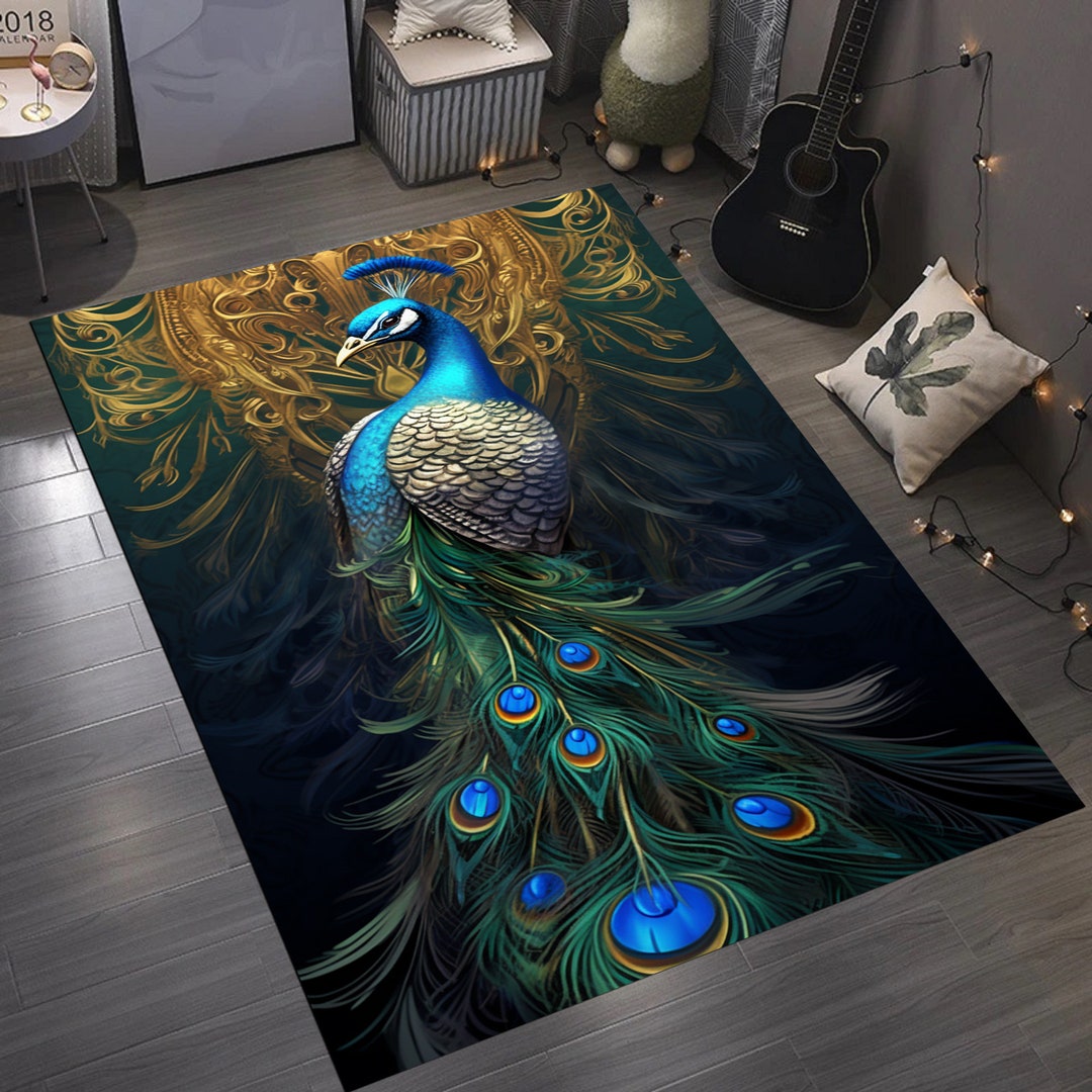 Peacock Rug, Peacock Patterned Rug, Animal Decor Rug, Decorative Rug ...