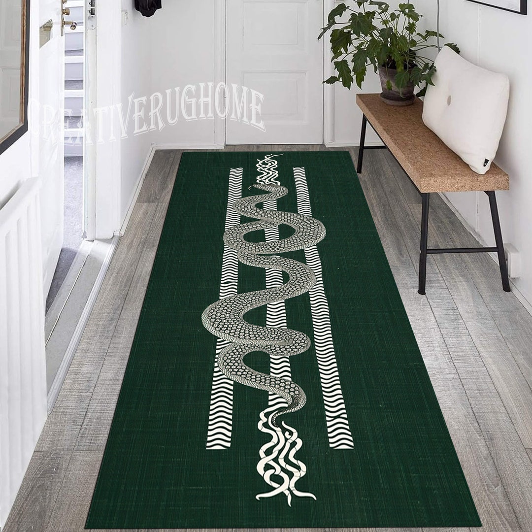 Snake Design Rug, Snake Runner Rug, Green Snake Area Rug, Gift Runner ...