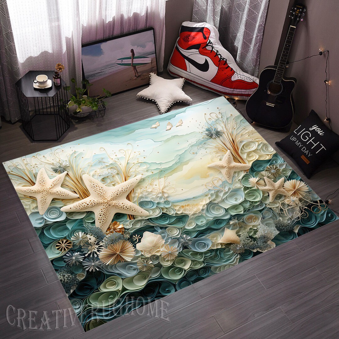 Starfish Rug, Starfish Themed Rug, Sea Shells Rug, Beach Rug, Gift ...