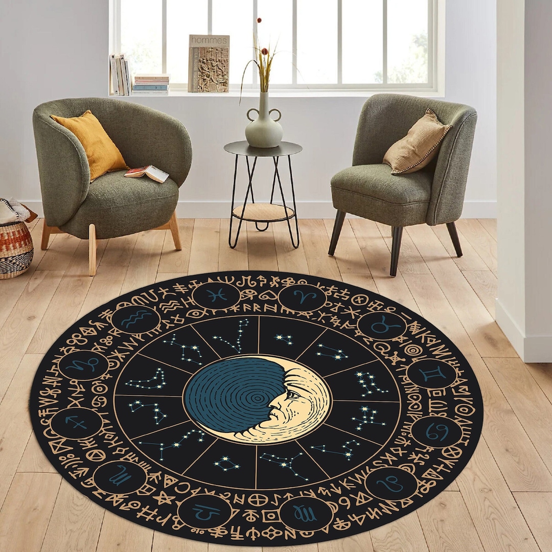 Zodiac Rugs, Round Zodiac Rug, Astrology Rug, Tarot Rug, Horoscope ...