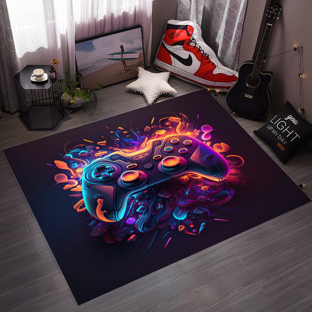 Game Rug, Game Controller Rug, Game Room Rug, Neon Game Rug,game Decor ...
