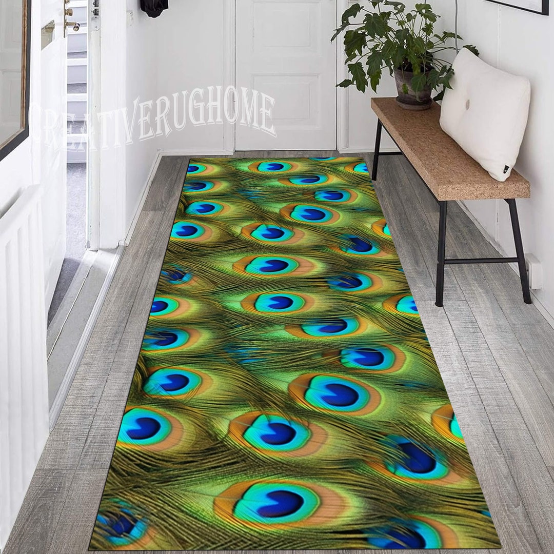 Peacock Feather Rug, Peacock Patterned Rug, Peacock Feather Runner Rug ...