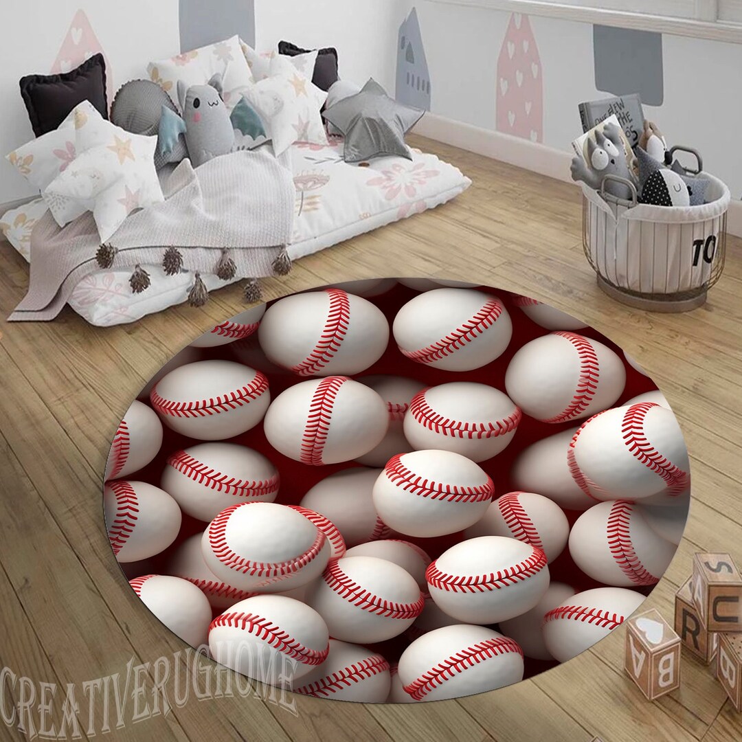 Baseball Rug, Round Baseball Rug, Boys Room Rug, Round Rug, Sports ...