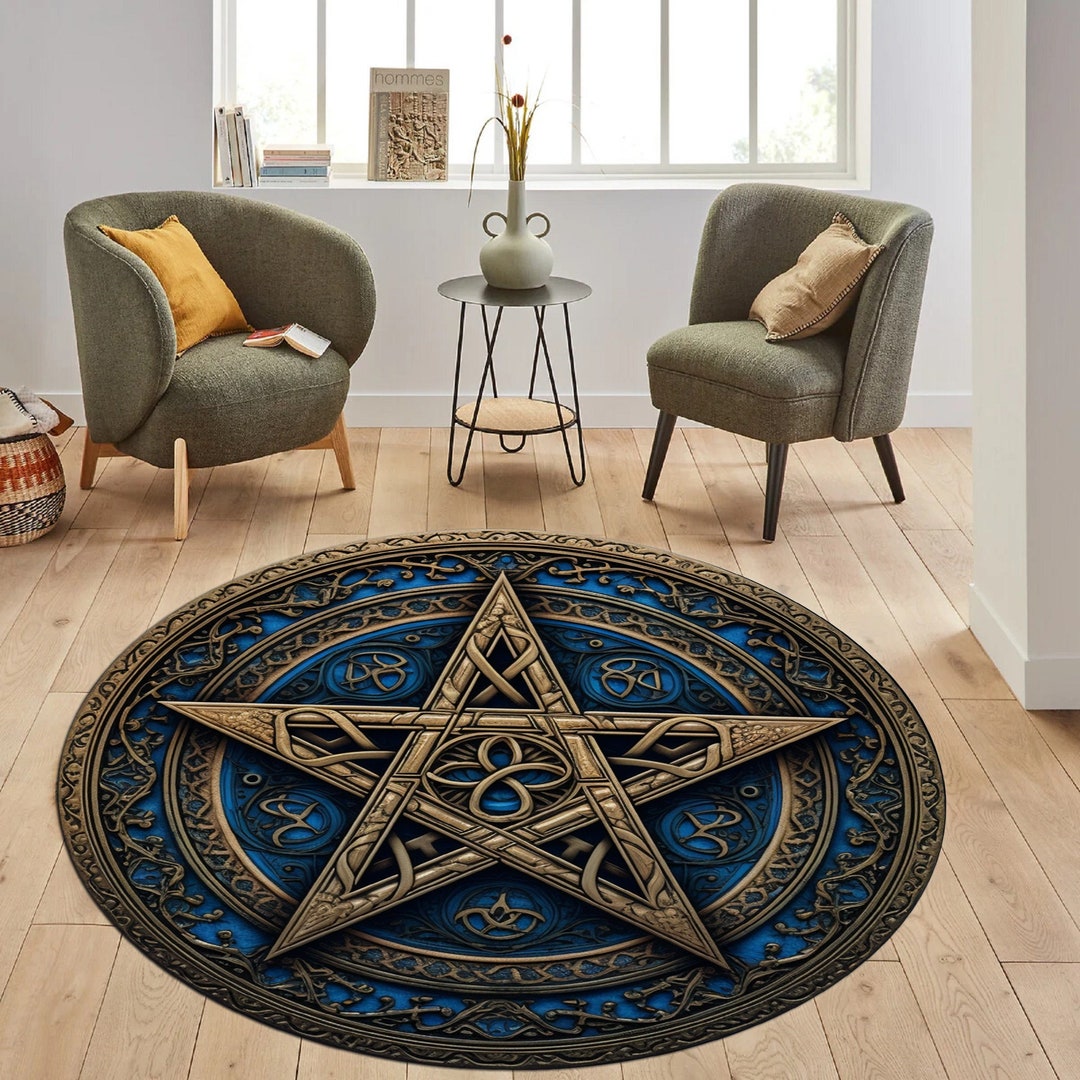 Pentagram Rug, Pentagram Round Rug, Protection Symbol Rug, Gothic ...