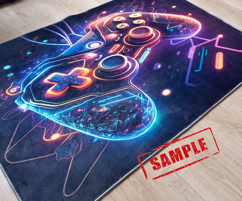 Neon Game Controller Rug, Modern Gamer Room Decor - Etsy