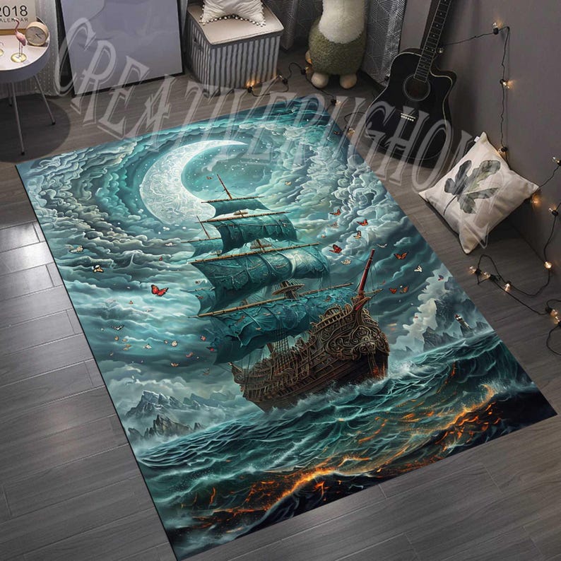 Pirate Ship Rug, Nautical Ocean Art, Sea Wave Design - Etsy
