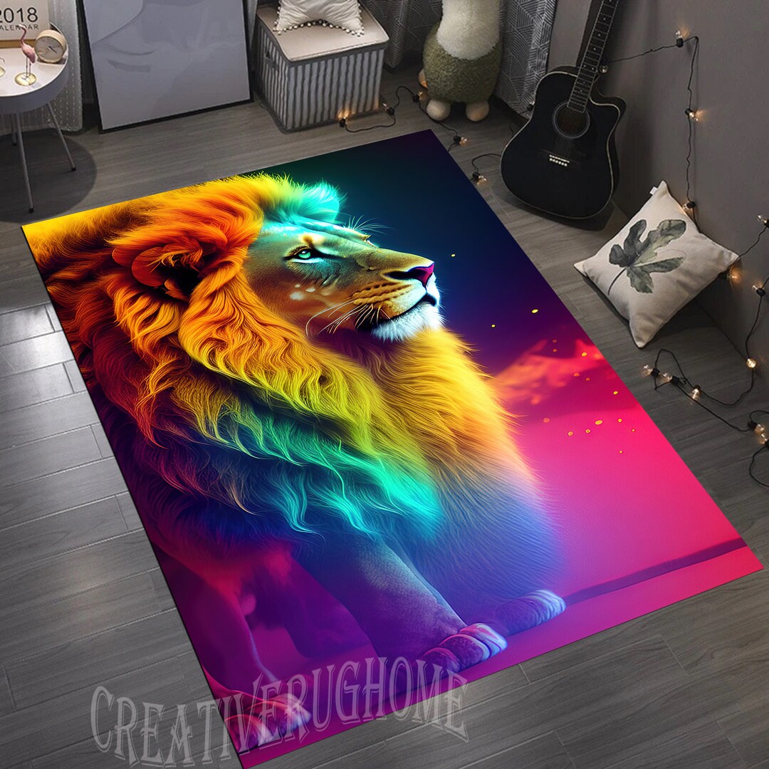 Lion, Lion Rug, Lion Themed Rug, Animal Rug, Gift Lion Rug, Cool Rug ...