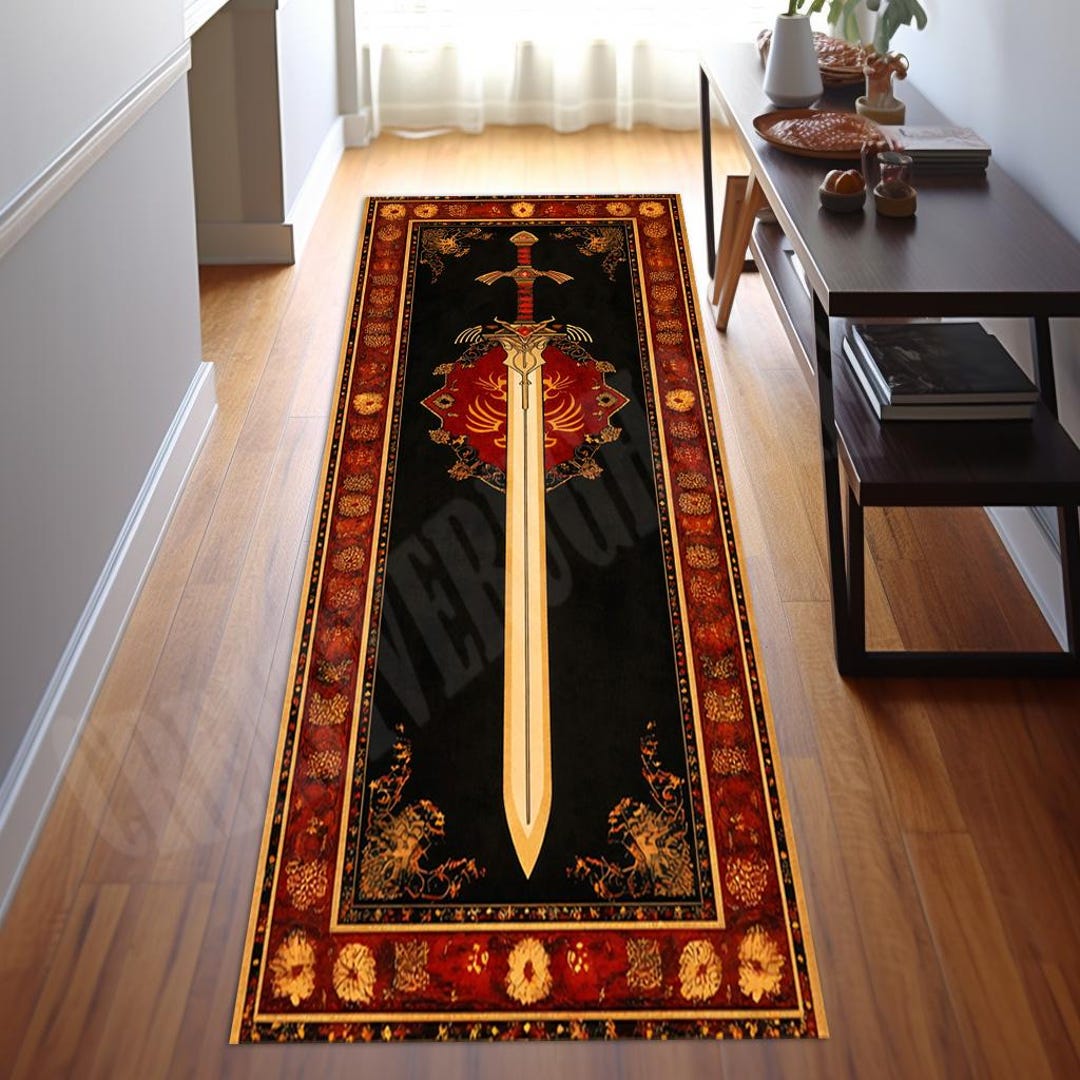 Zelda Sword Rug, Gold and Red Legend Rug, Game Room Decor - Etsy
