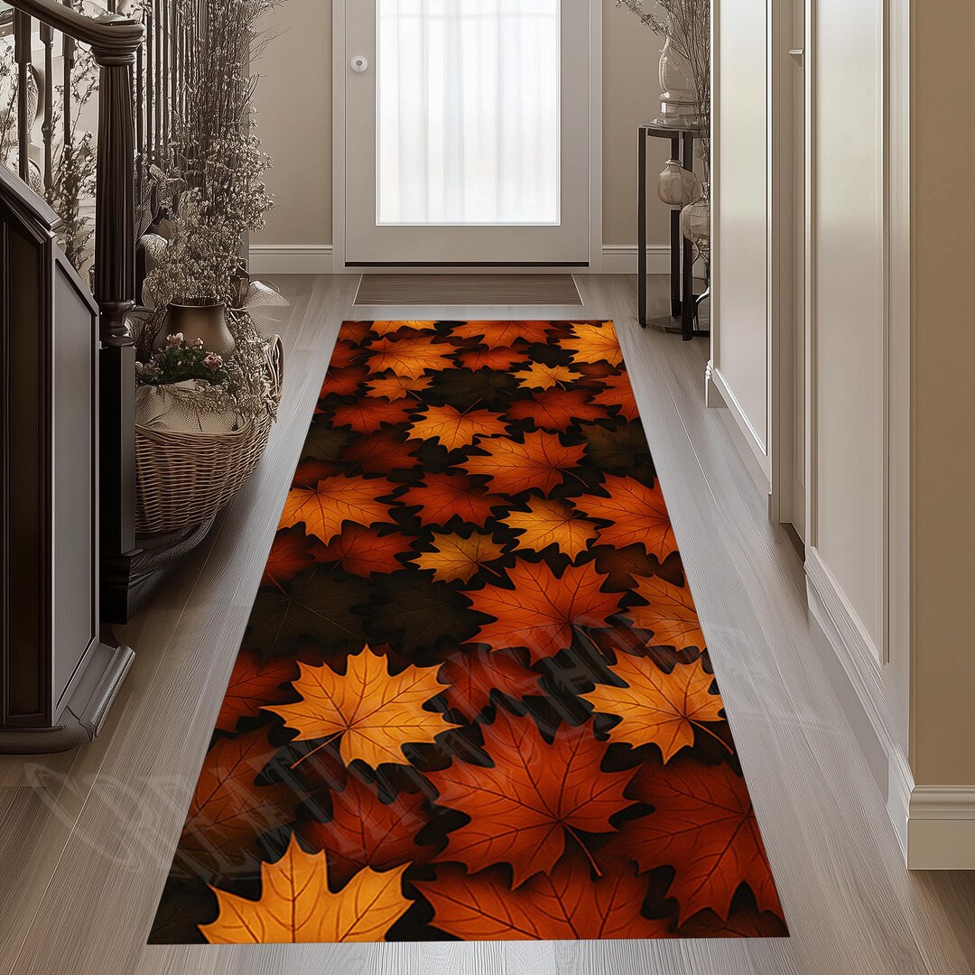 Autumn Leaves Runner Rug, Fall Decor, Colorful Leaf Design - Etsy