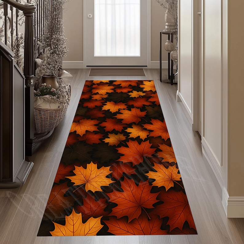 Autumn Leaves Runner Rug, Fall Decor, Colorful Leaf Design - Etsy