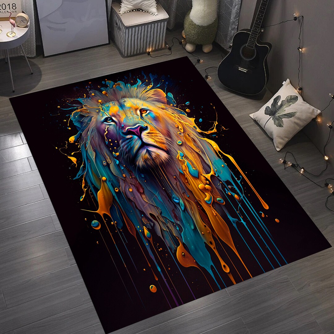 Lion Lion Rug Neon Lion Ruganimal Rug Gift Lion Rugzodiac - Etsy