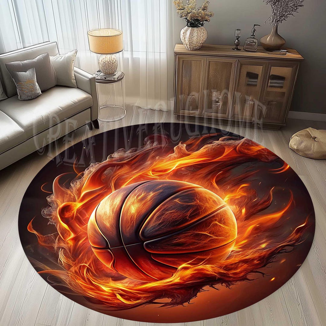 Round Basketball Rug, Basketball Ball,basketball Ball Rug,fire ...