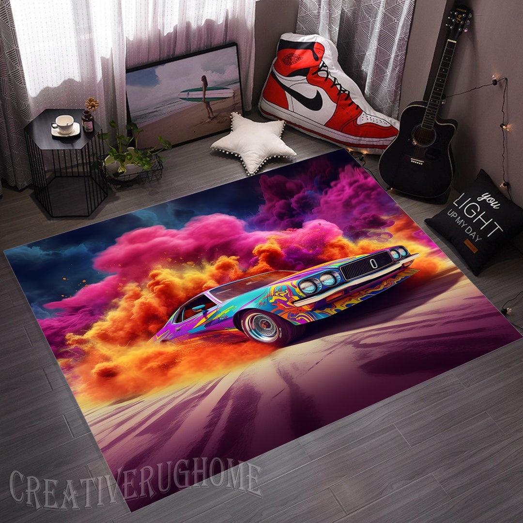 Colorful Car Rug, Car Rug,car Pattern Rug,game Room Rug,car Themed Rug ...