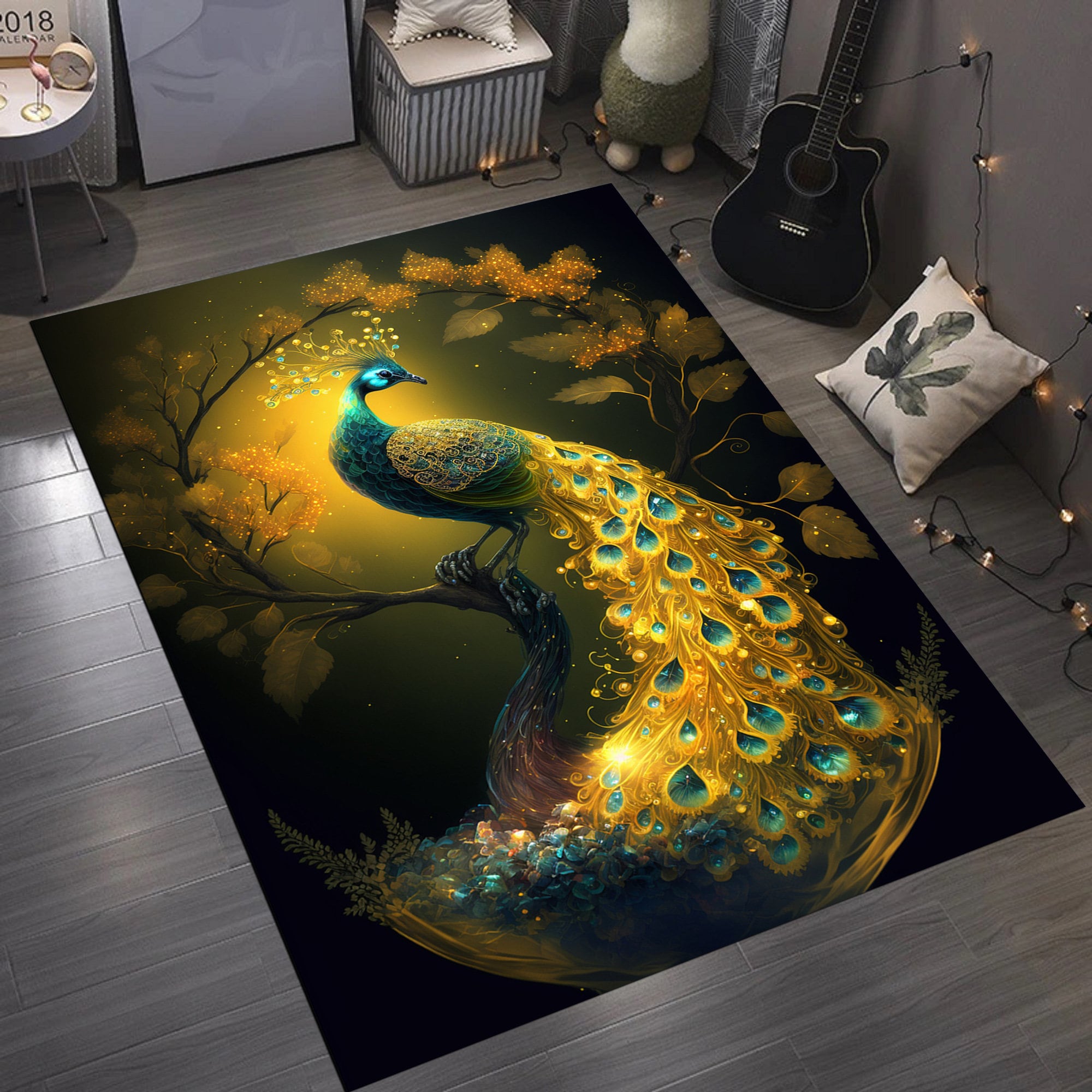 Peacock Rug, Peacock Patterned Rug, Animal Decor Rug, Decorative Rug ...