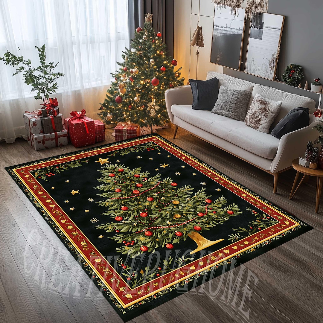 Christmas Rug, Christmas Tree Rug, Merry Christmas Rug, Christmas Area ...