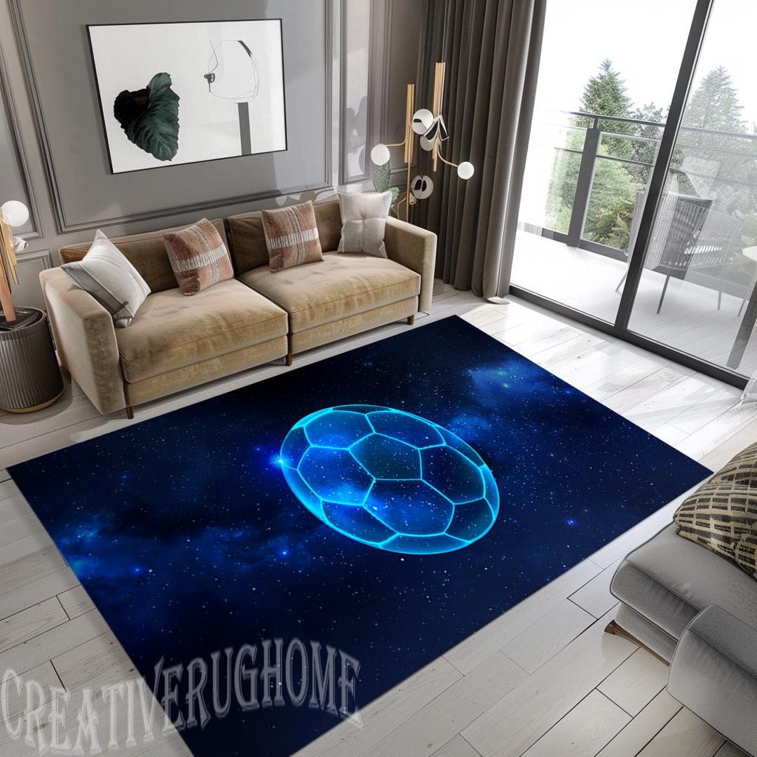 Blue Neon Football Rug, Soccer Ball Field, Sports Lover Gift - Etsy