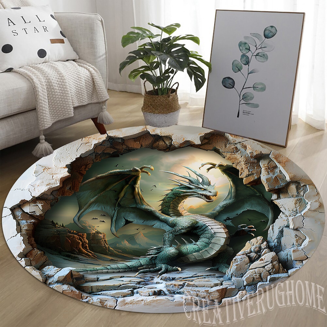 Dragon, Dragon Pattern Rug, Round Dragon Rug, Dungeons Dragons Rug ...