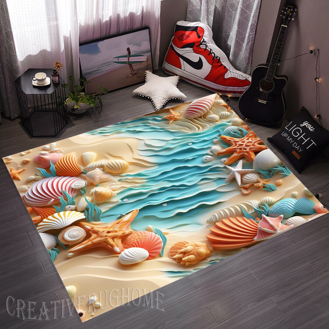 Starfish, Starfish Themed Rug, Wave Pattern Rug, Beach Rug, Summer Rug ...