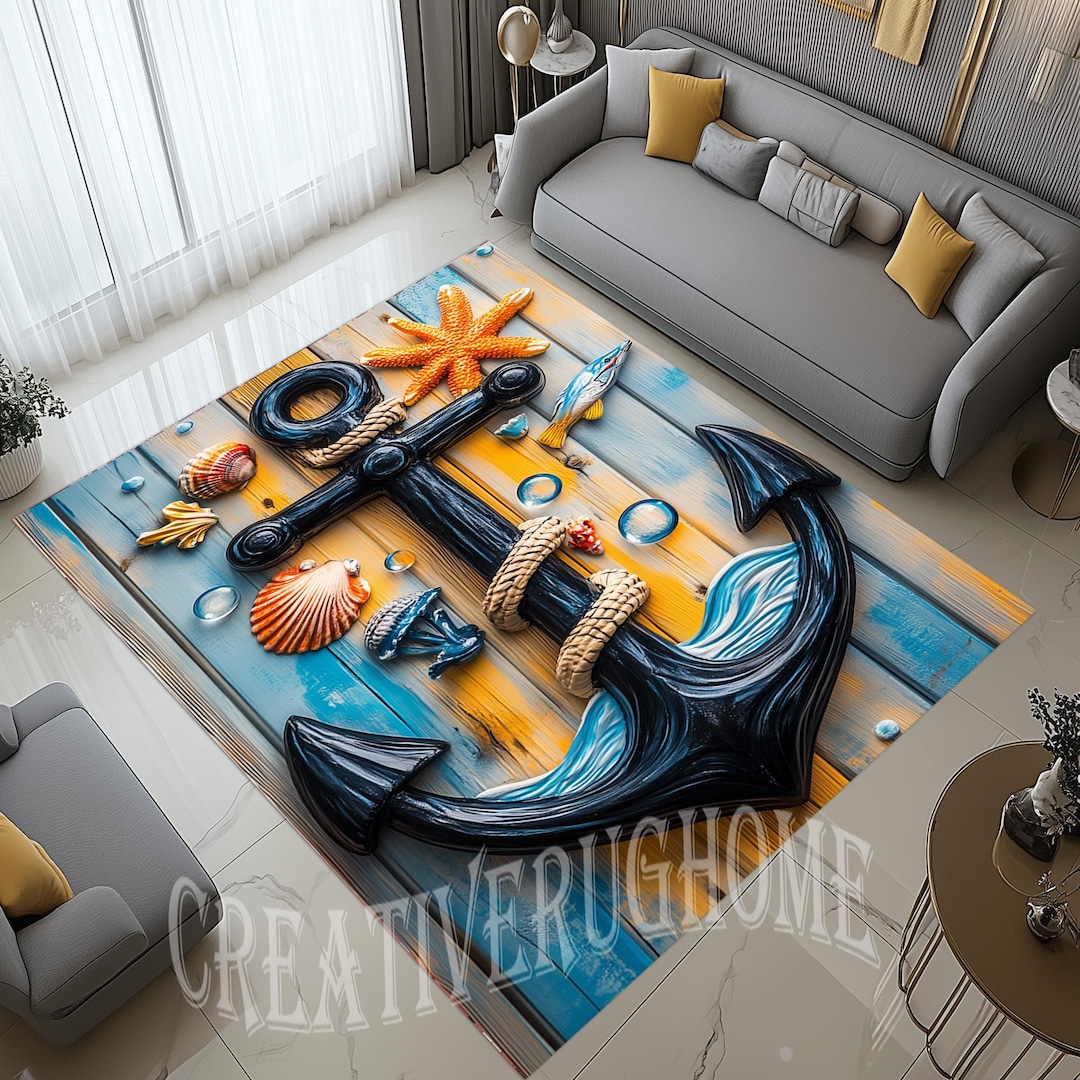 Anchor Rug, Anchor Arearug, Anchor Art Rug, Starfish Design Rug, Ship ...