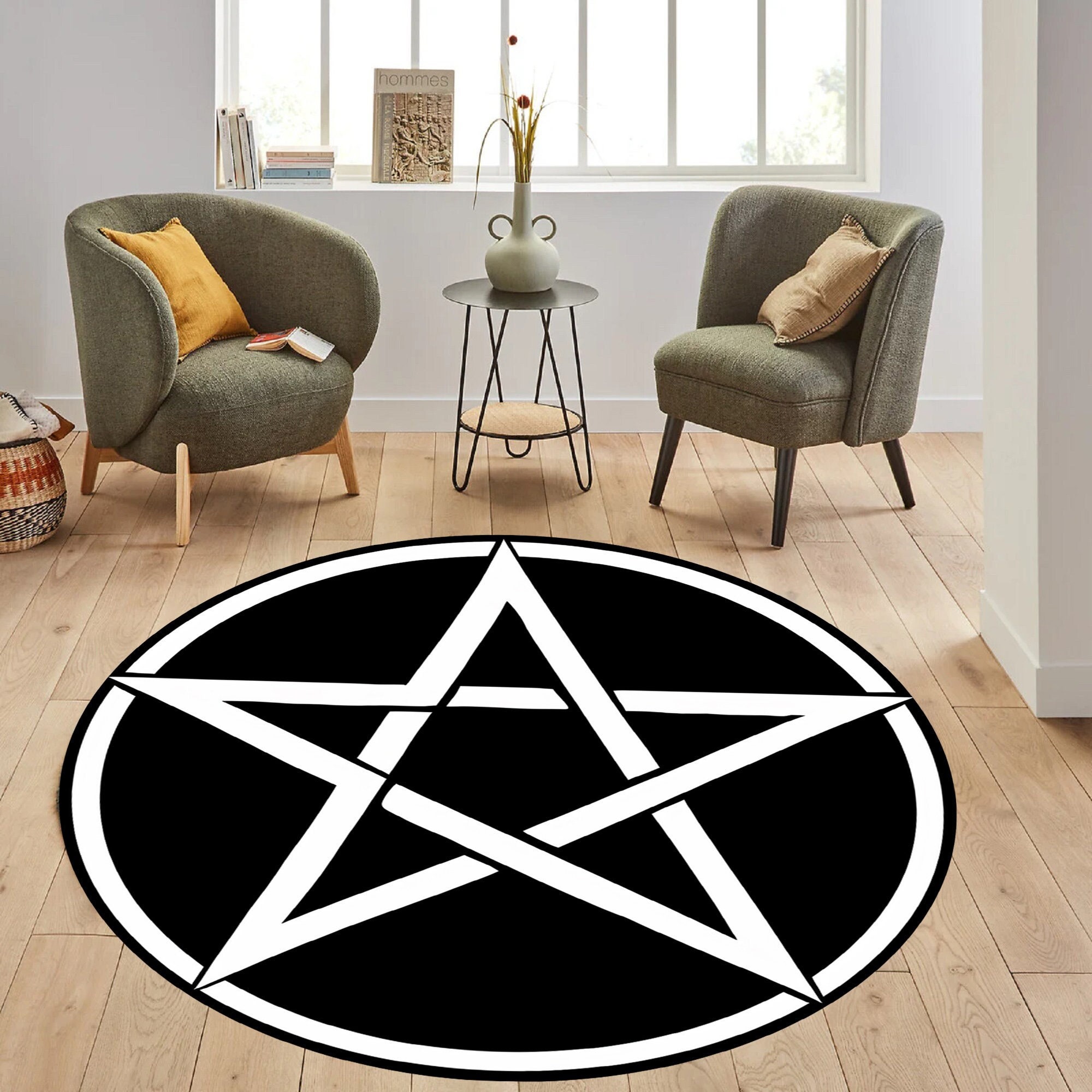 Pentagram Rug, Pentagram Round Rug, Protection Symbol Rug, Gothic ...
