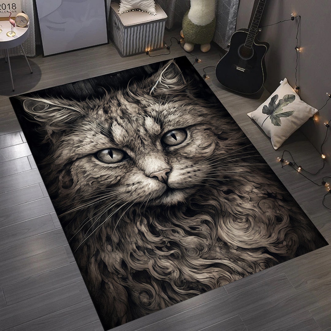 Cat, Cat Rug, Angry Cat Rug, Animal Rug, Animal Decor Rug, Gift Cat Rug ...