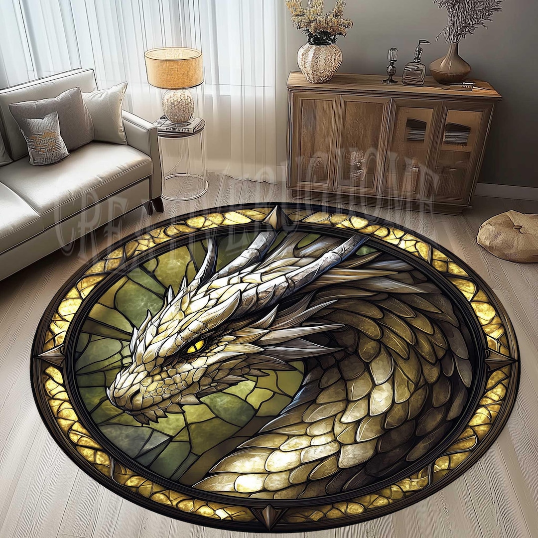 Dragon, Dragon Pattern Rug, Round Dragon Rug, Dungeons Dragons Rug ...