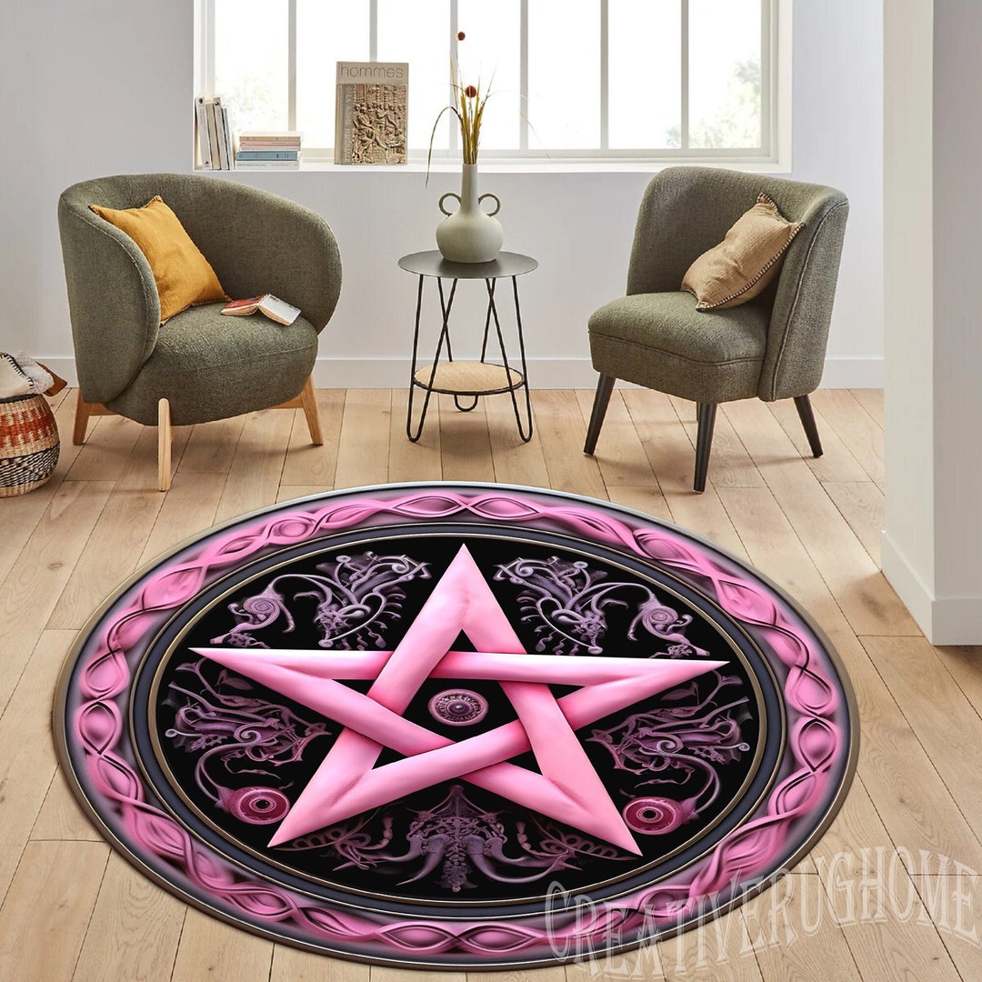 Pentagram Rug, Pentagram Round Rug, Protection Symbol Rug, Gothic ...