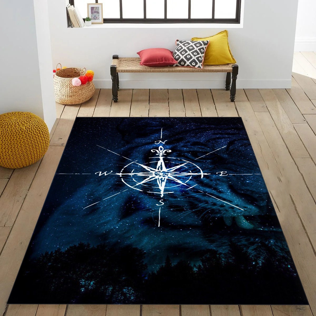 Compass, Compass Pattern Rug, Compass Decor Rug, Compass Rug, Nautical ...