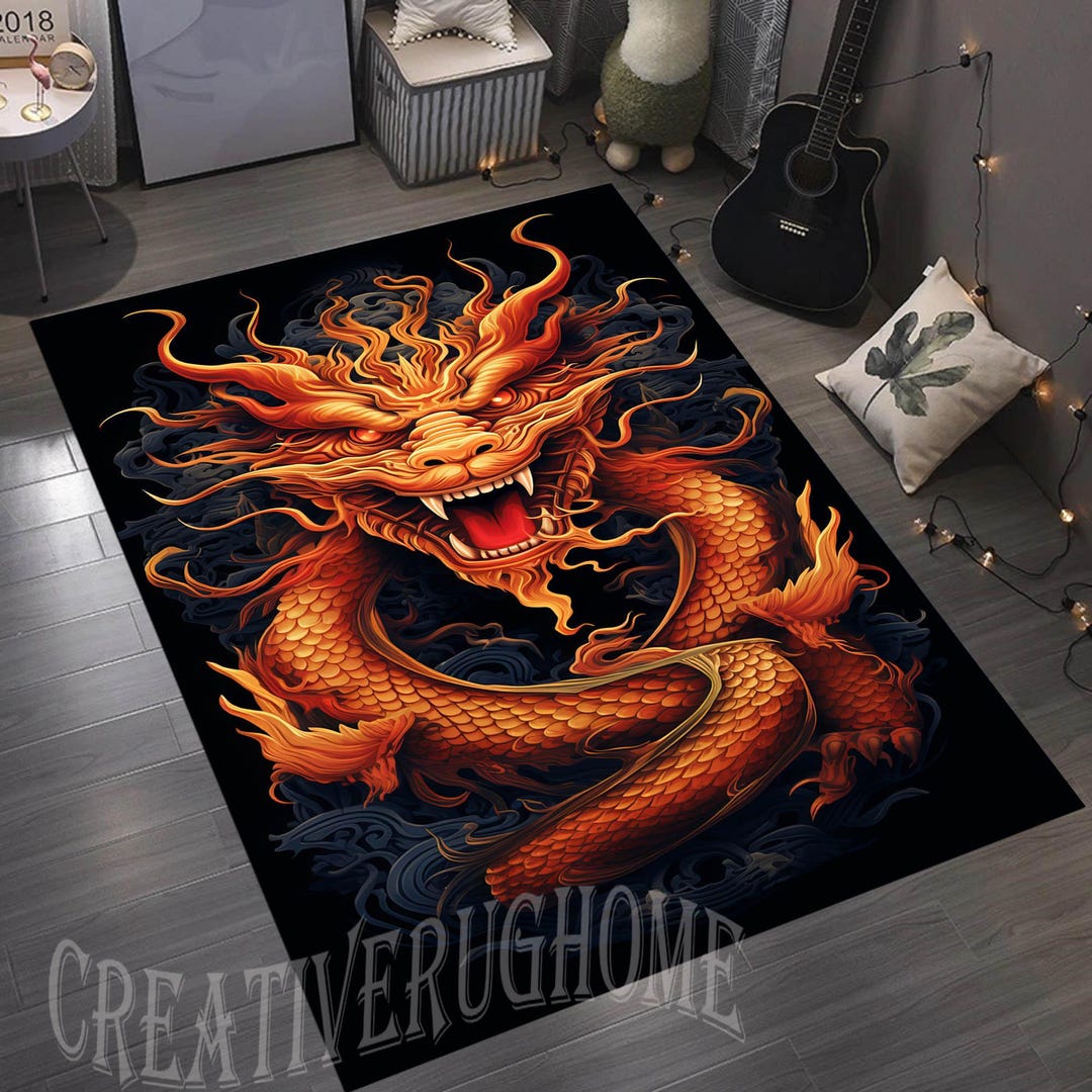 Red Dragon, Dragon Pattern Rug, Red Dragon Rug, Dungeons Dragons Rug ...