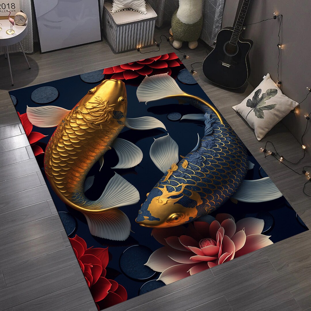 Fish Rug Fish Pattern Rug Colorful Fish Rug Koi Fish - Etsy