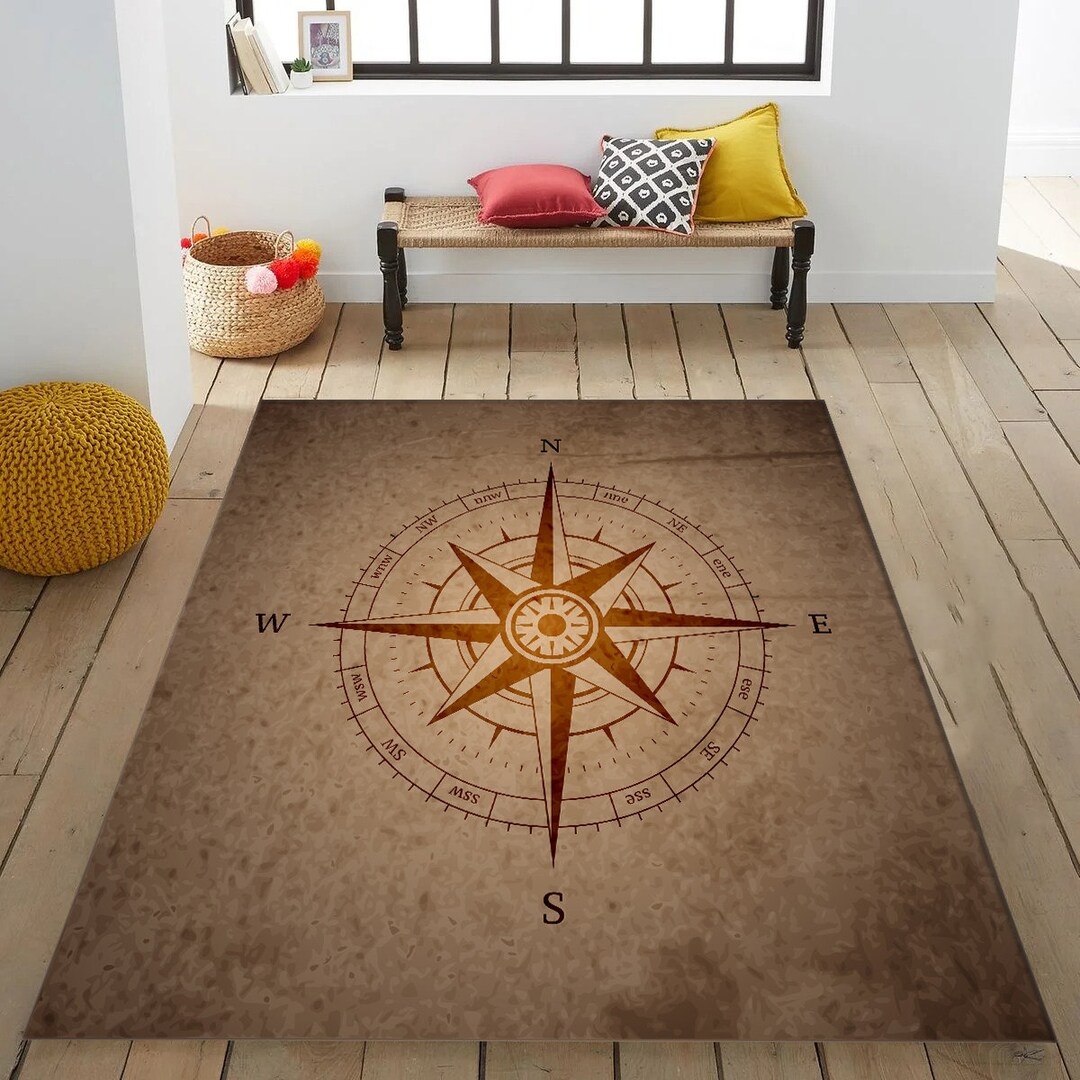 Compass, Compass Pattern Rug, Compass Decor Rug, Compass Rug, Nautical ...
