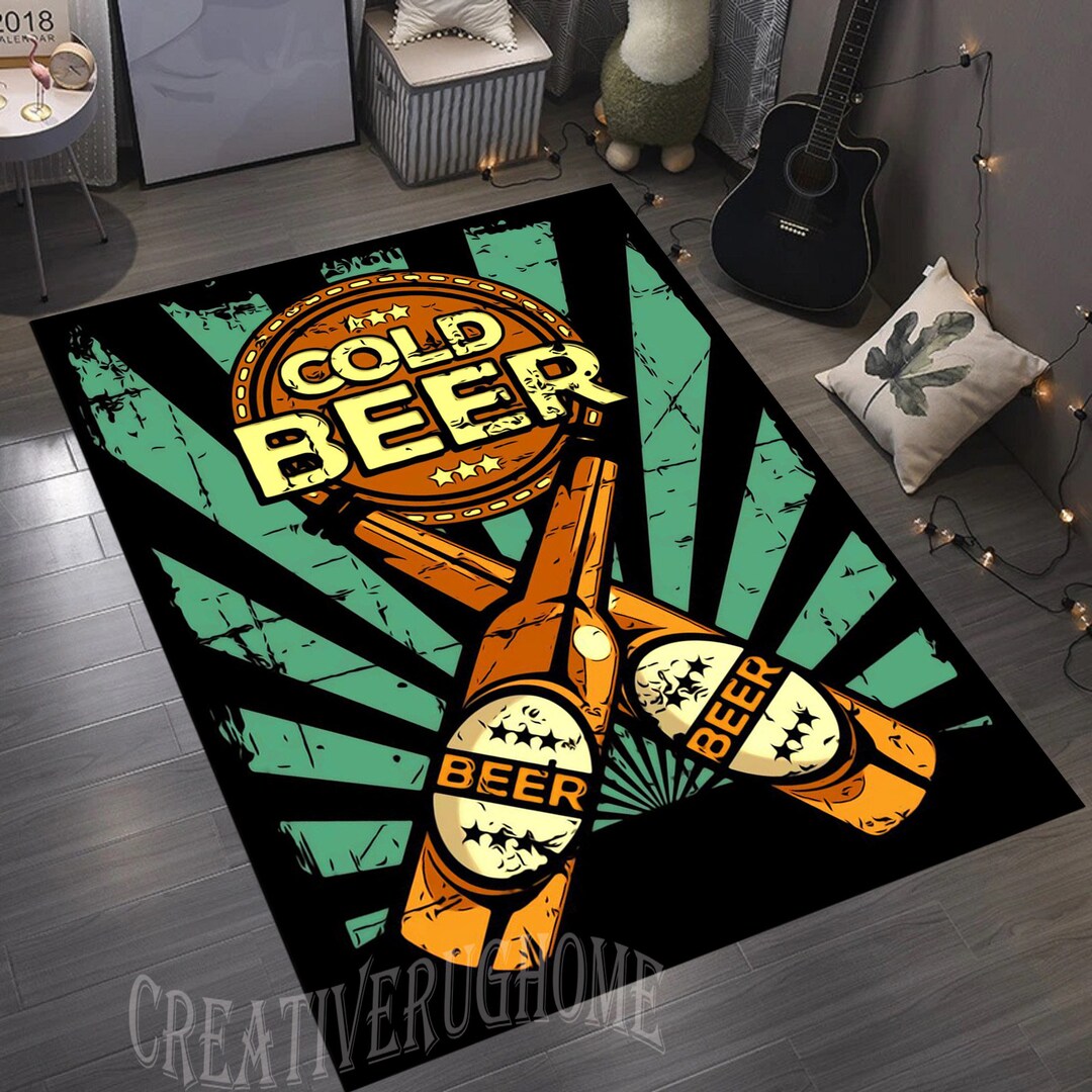 Beer Rug, Retro Beer Rug, Beer Themed Rug, Vintage Rug, Cold Drink Rug ...