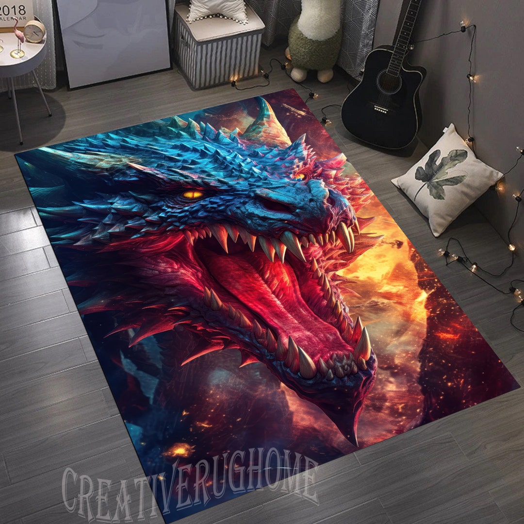 Dragon, Dragon Pattern Rug, Neon Dragon Rug, Dungeons Dragons Rug ...