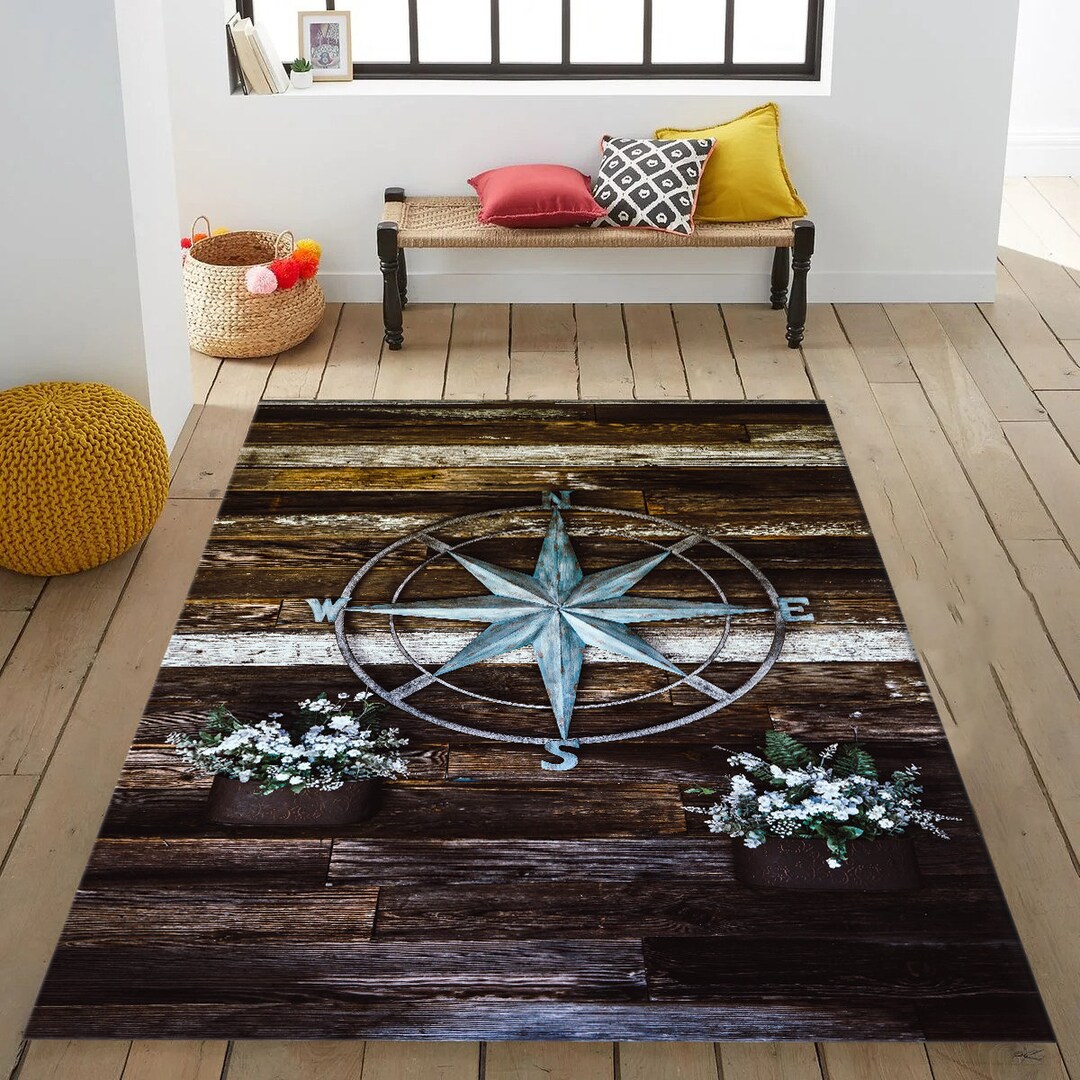 Compasscompass Design Rugnautical Rugcompass Rugrug - Etsy