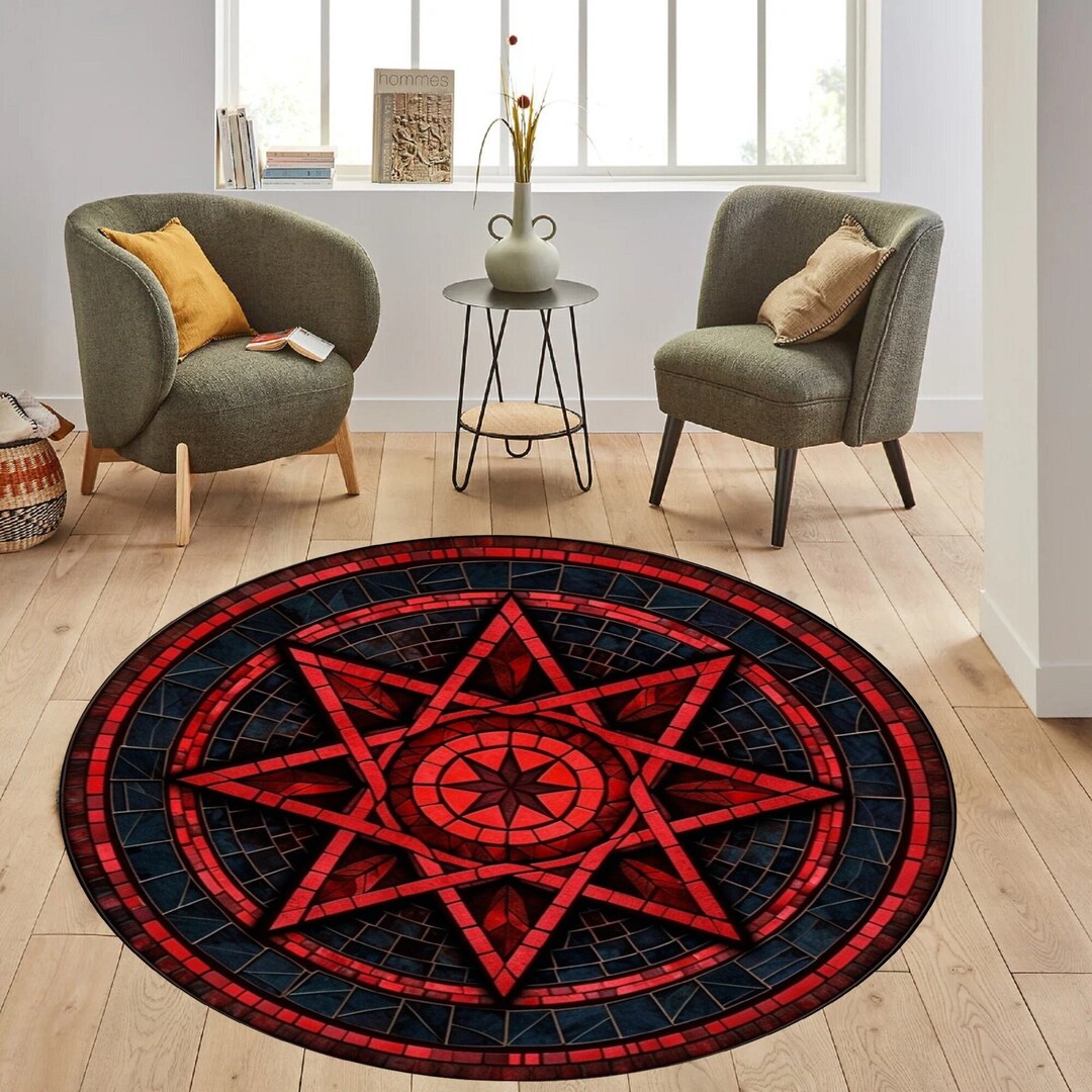 Pentagram Rug, Pentagram Round Rug, Protection Symbol Rug, Gothic Pentagram Rug, Pentagram ...
