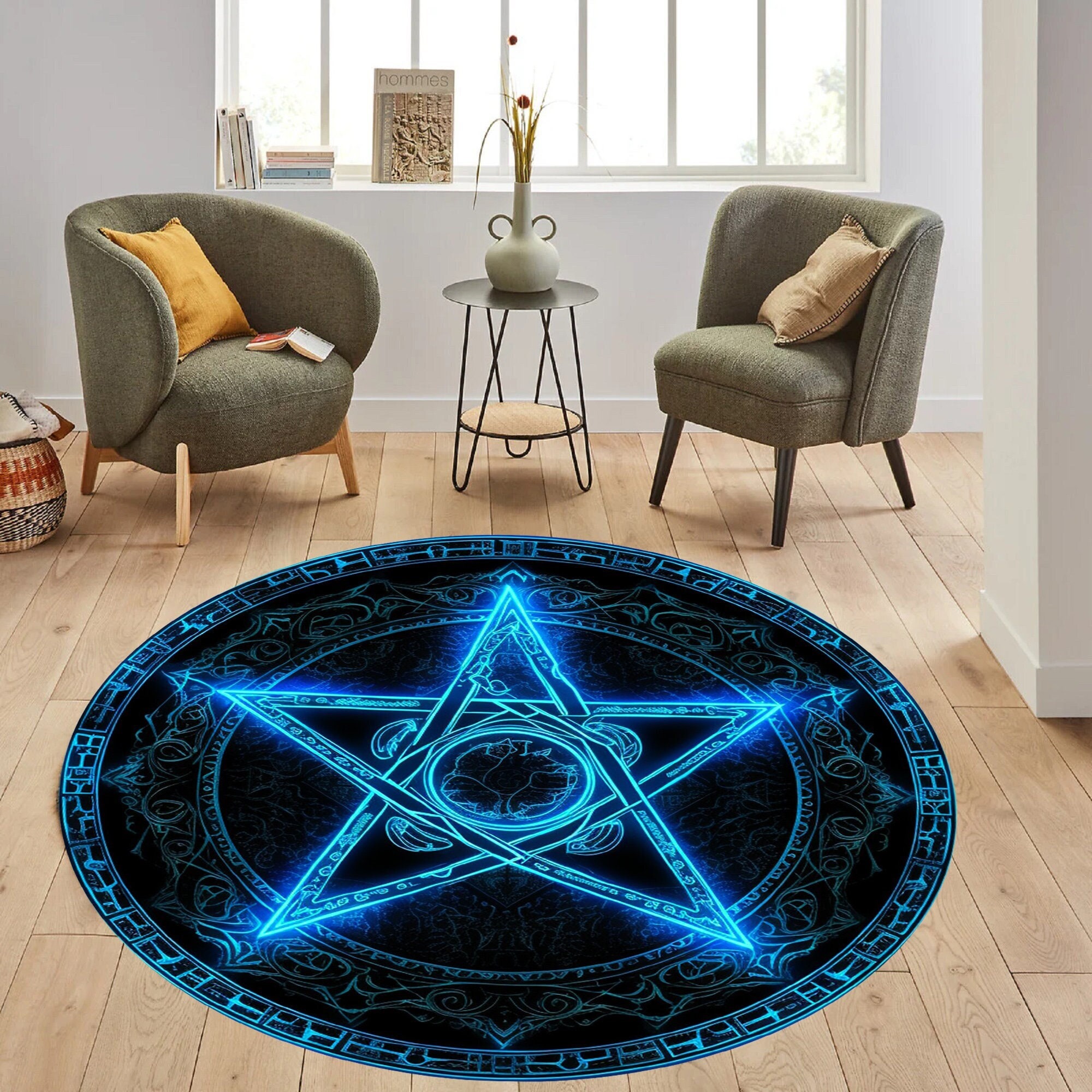 Pentagram Rug Pentagram Round Rug Protection Symbol Rug - Etsy