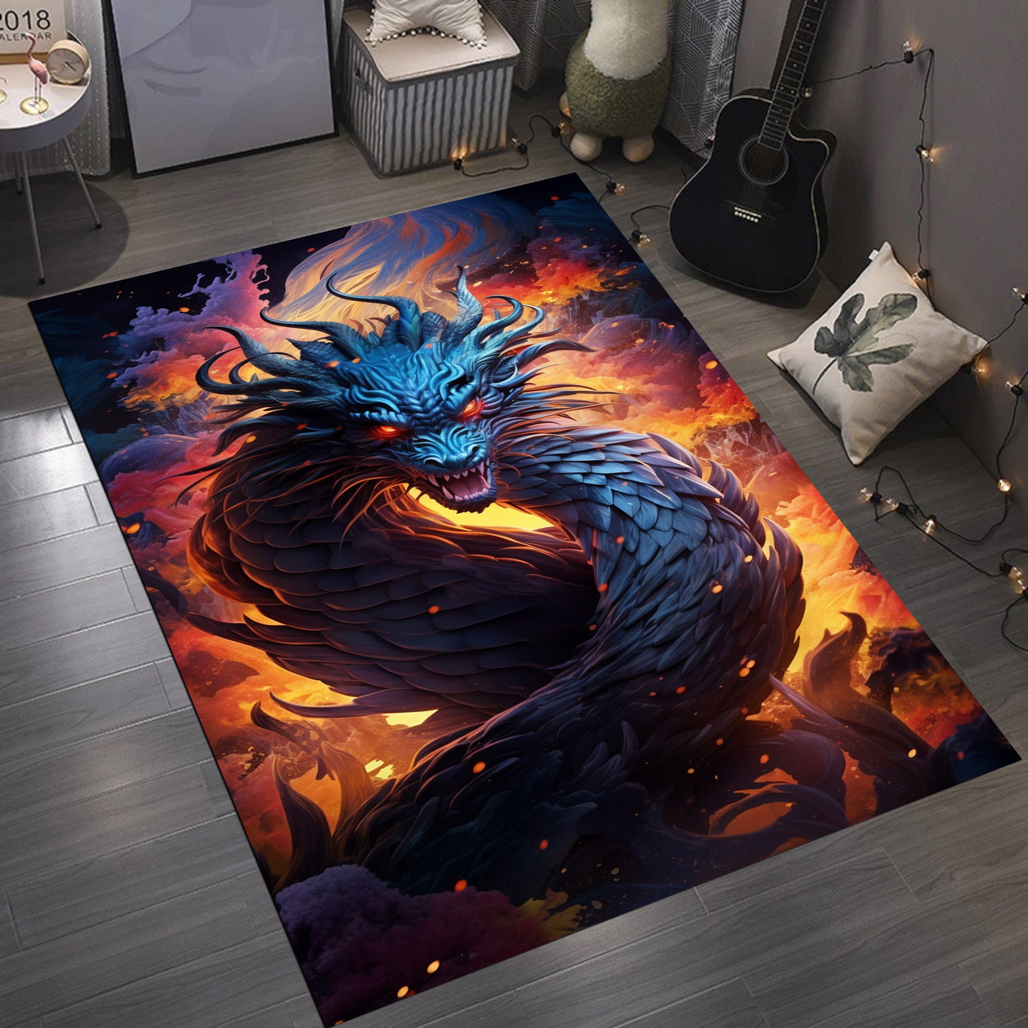 Dragon Dragon Pattern Rug Green Dragon Rug Dungeons Dragons - Etsy