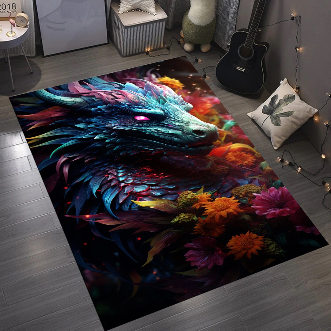 Dragon, Dragon Pattern Rug, Green Dragon Rug, Dungeons Dragons Rug ...