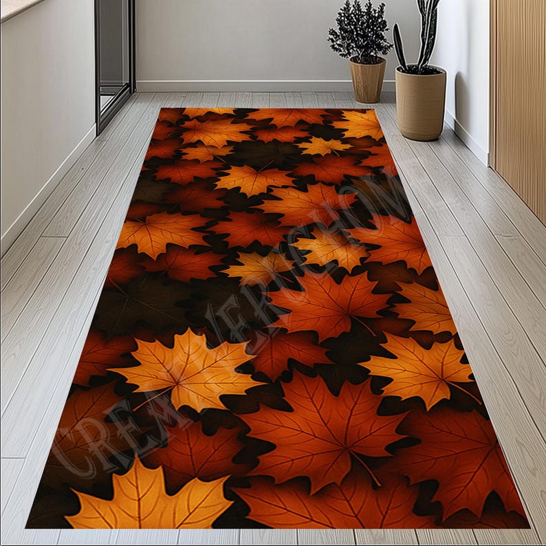 Autumn Leaves Runner Rug, Fall Decor, Colorful Leaf Design - Etsy