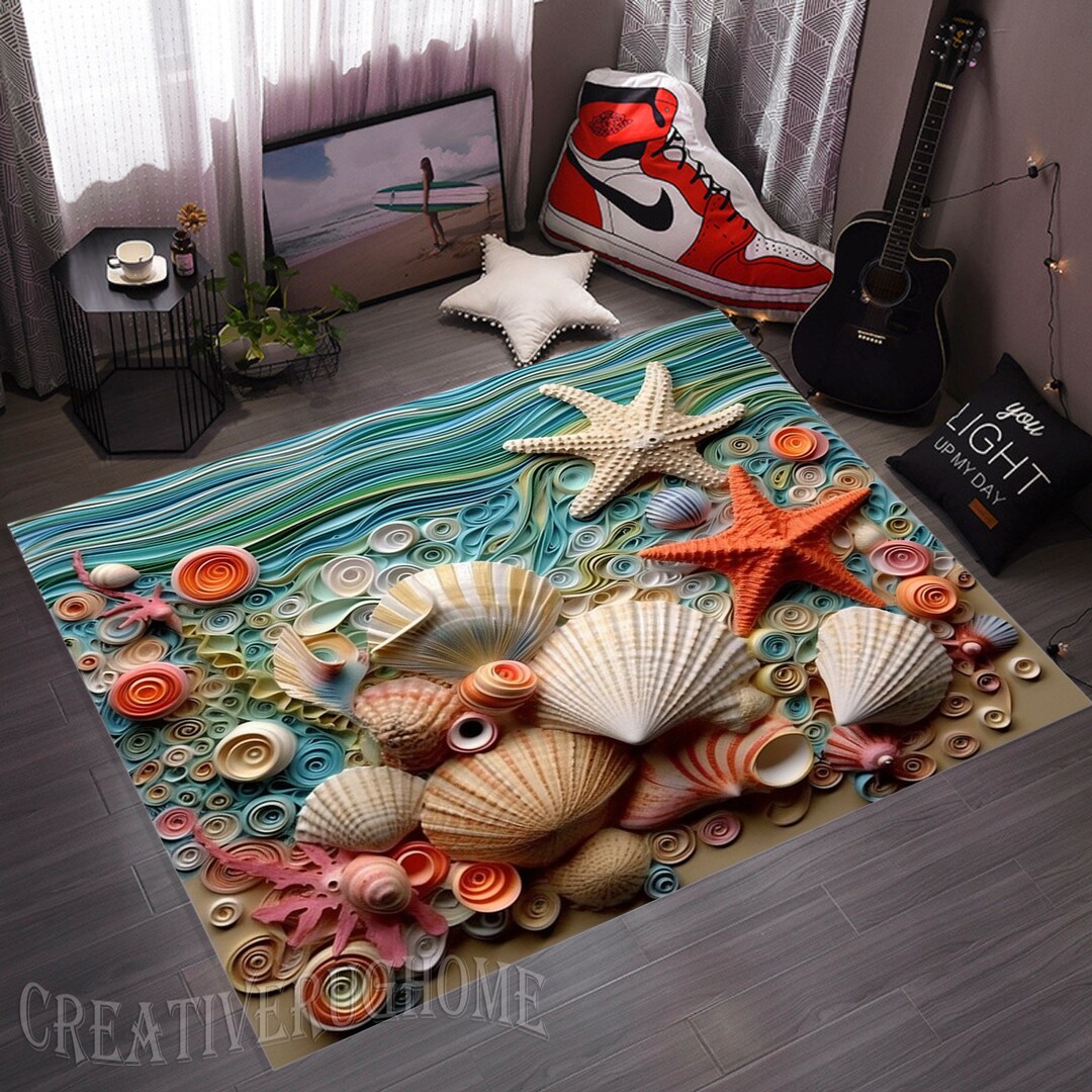 Starfish, Starfish Themed Rug, Wave Pattern Rug, Beach Rug, Summer Rug ...