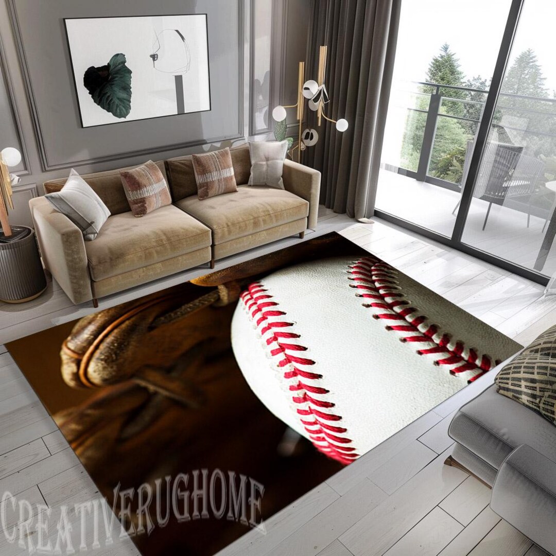 Baseball Rug, Baseball Ball Rug, Baseball Design Rug, Baseball Area Rug ...
