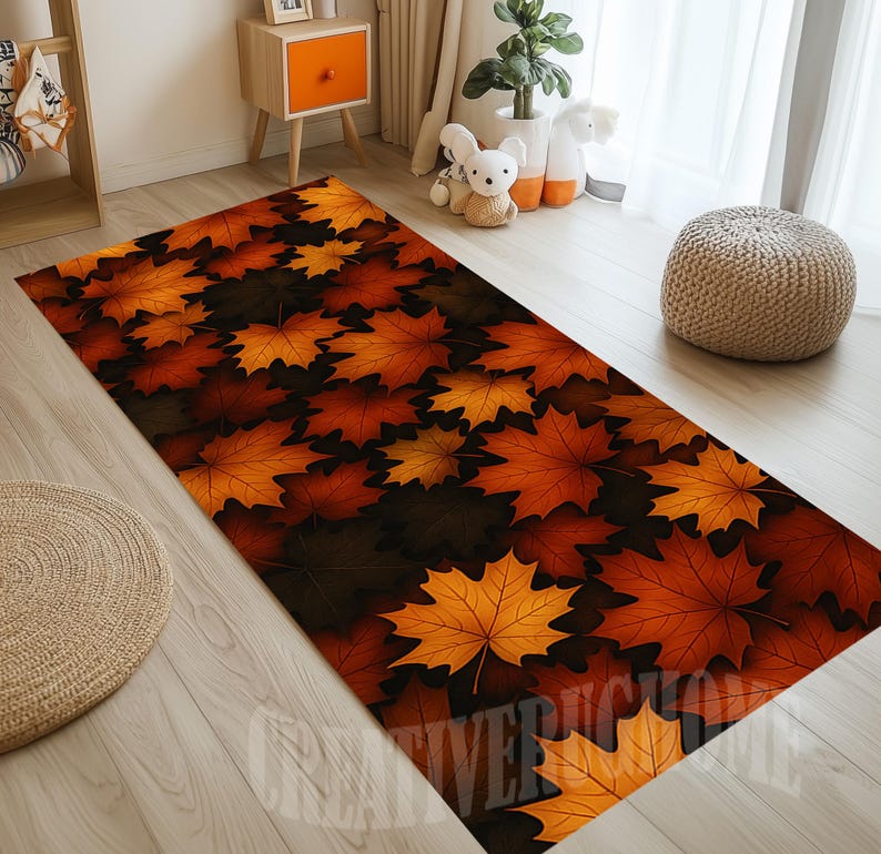 Autumn Leaves Runner Rug, Fall Decor, Colorful Leaf Design - Etsy