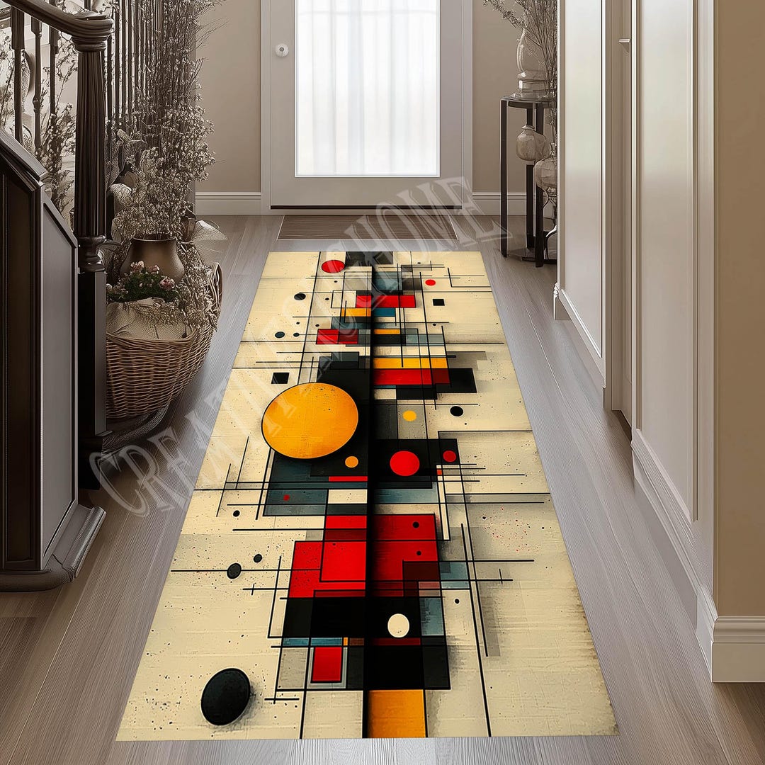 Mid Century Runner Rug, Colorful Hallway Rug,mid Century Art Rug, Retro ...